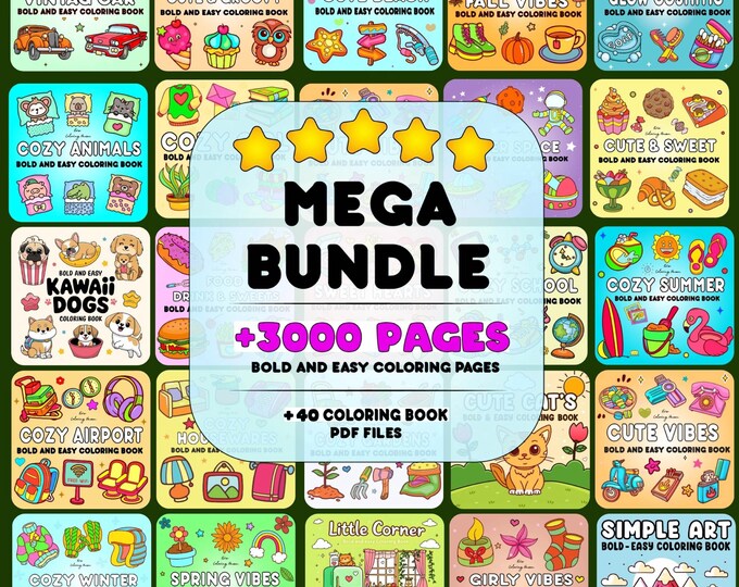 3000+ Bold and Easy Coloring Pages Mega Bundle, Coloring Book Bundle ...