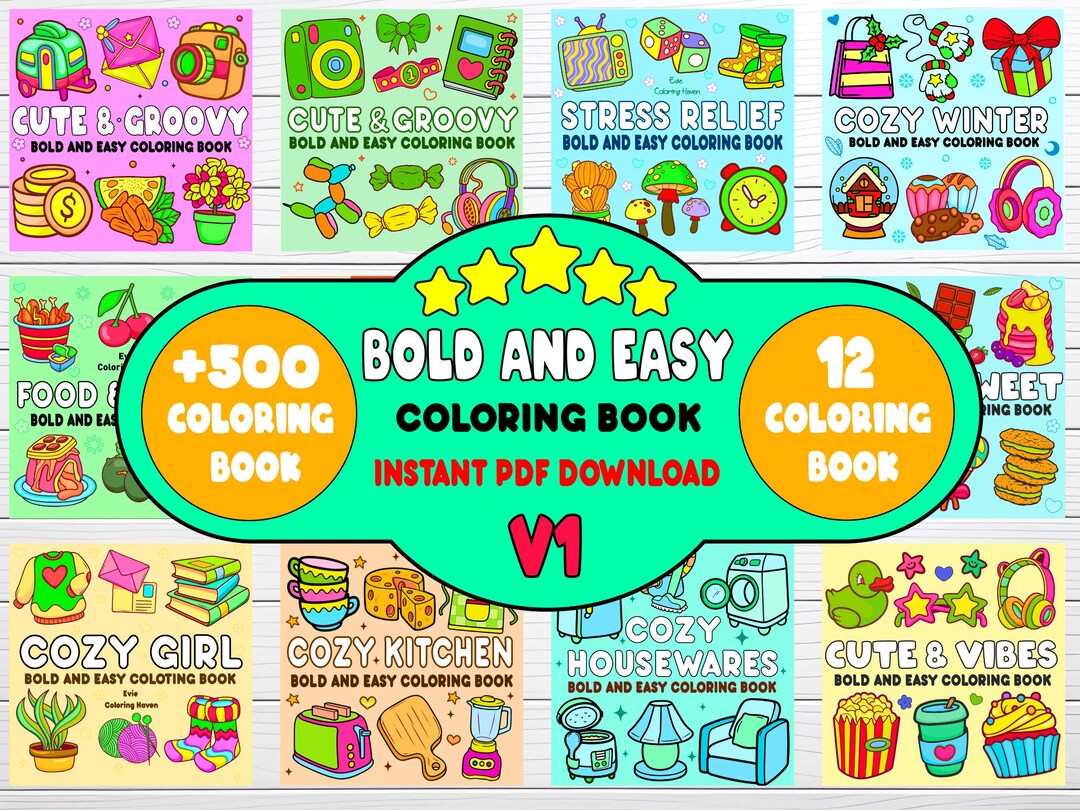 500 Bold & Easy Coloring Pages MEGA Bundle 12 Book Set Printable ...
