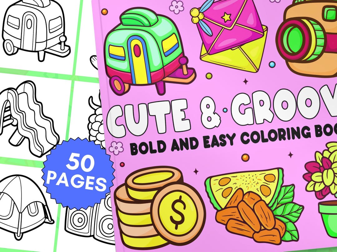 Cute & Groovy Coloring Book, Bold and Easy Coloring Pages for Kids, Fun ...