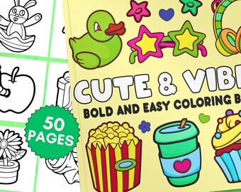 Cute Vibes Coloring Book, Bold and Easy Coloring Pages for Adults and ...