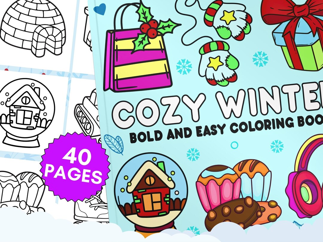 Cozy Winter Coloring Pages for Adults and Kids,40 Bold and Easy Winter ...