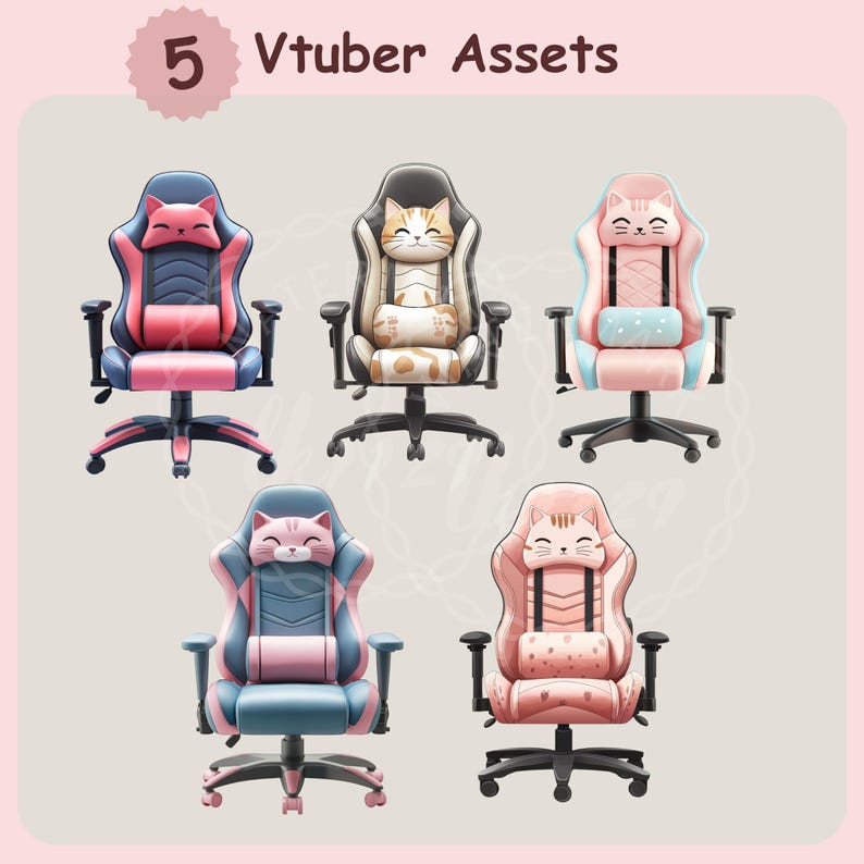5 X Cat Design Gaming Chair Vtuber Gaming Chair Vtuber Assets Vtuber ...