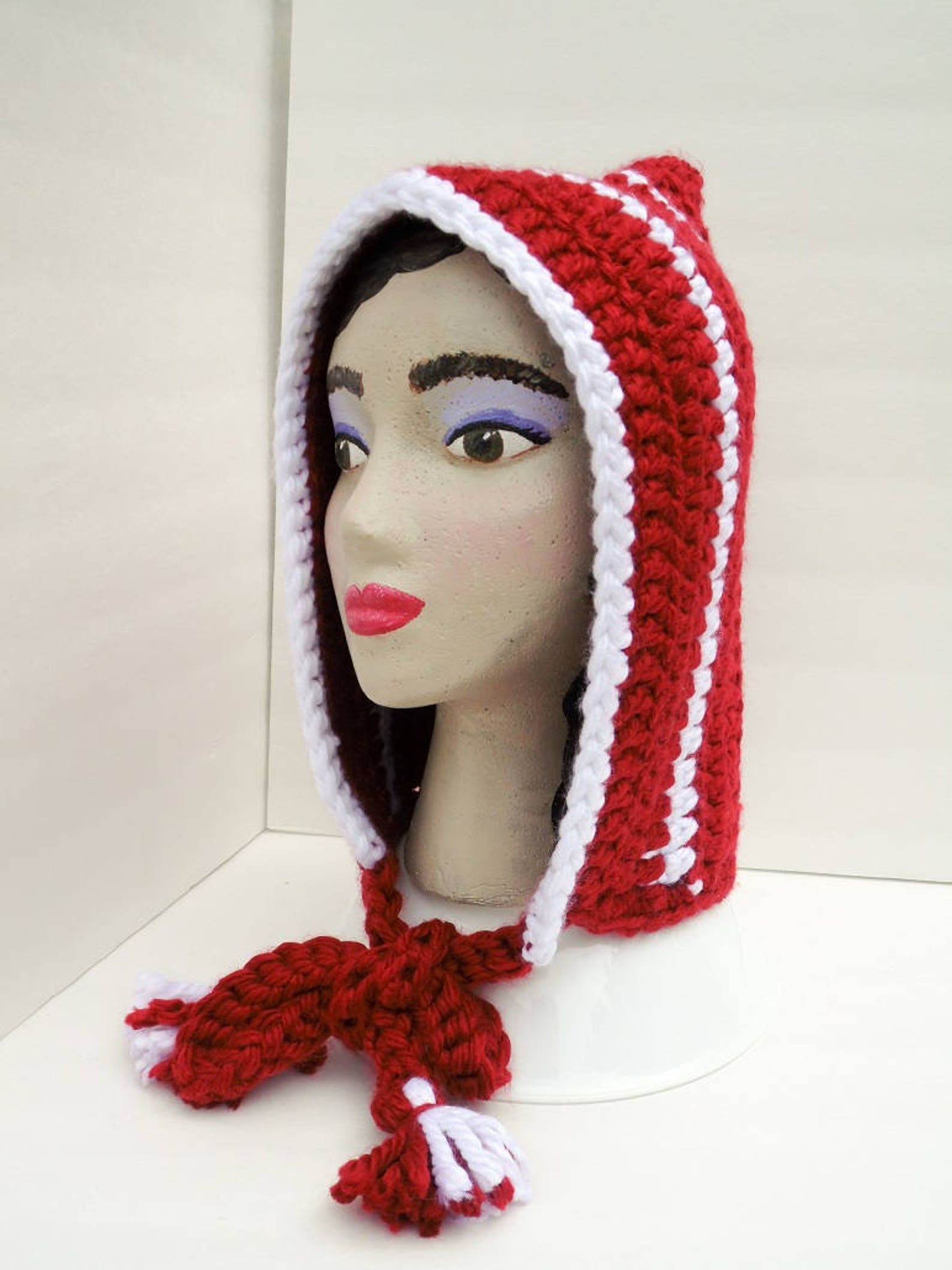 Elf Hood Pixie Hat Red and White Hometown Hood Striped - Etsy