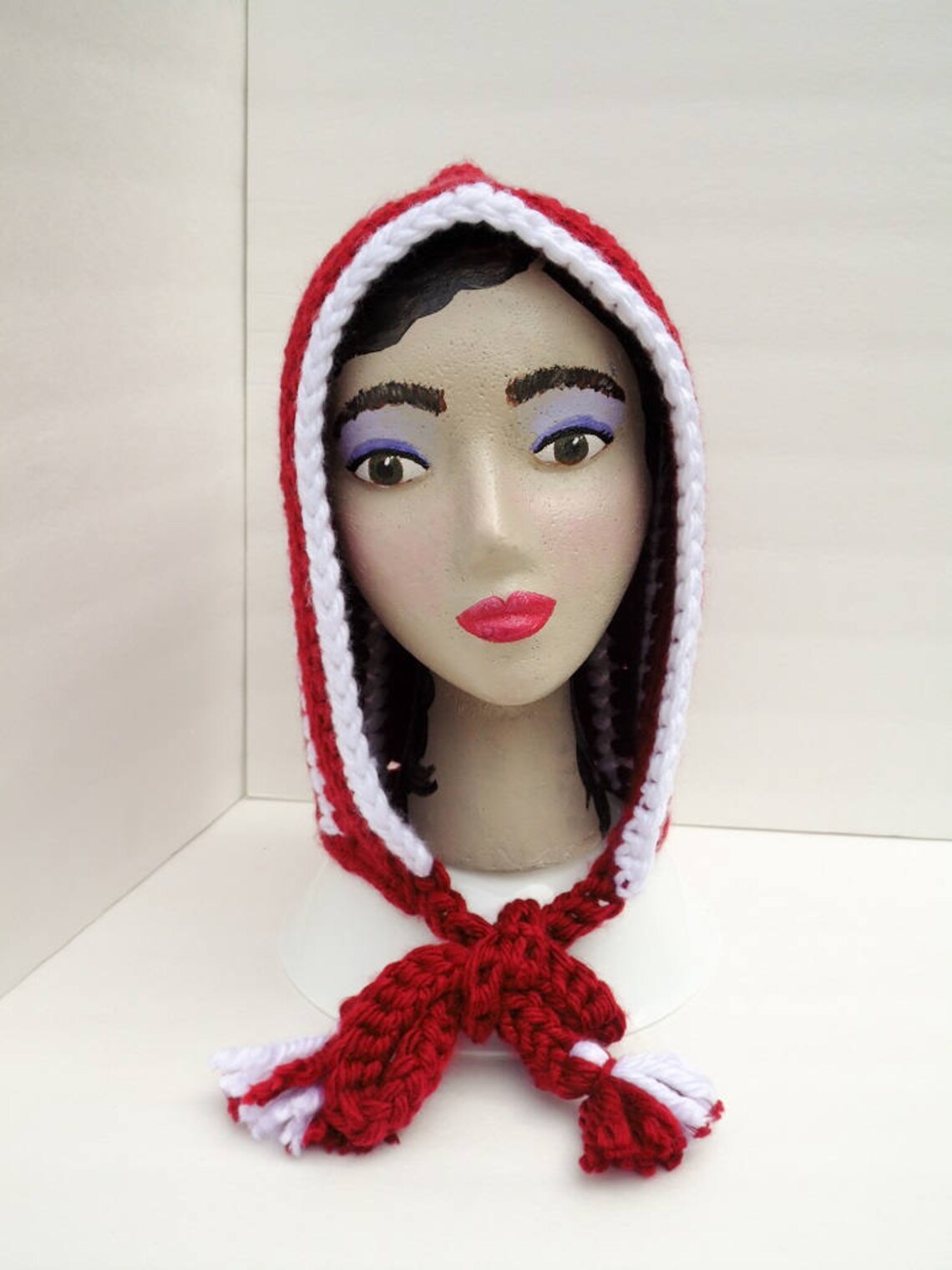 Elf Hood Pixie Hat Red and White Hometown Hood Striped - Etsy