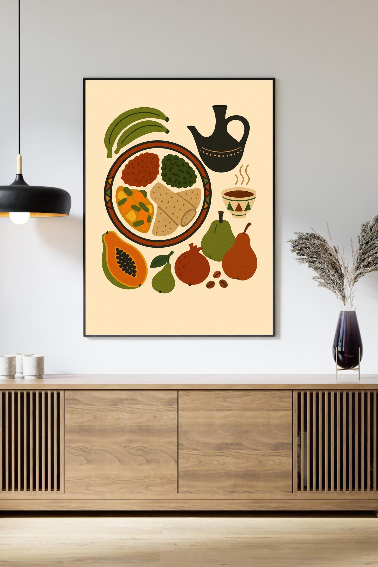 Ethiopian Food Art Print Minimalist African Kitchen Wall Decor Injera ...