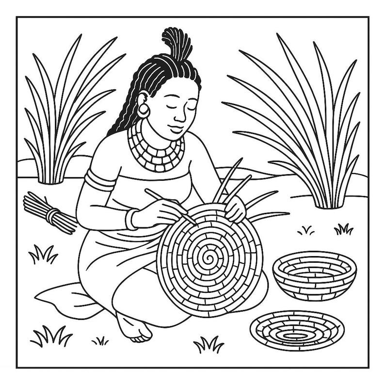 Namibian Cozy Scene Coloring Page, Afrocentric Art (digital Download ...