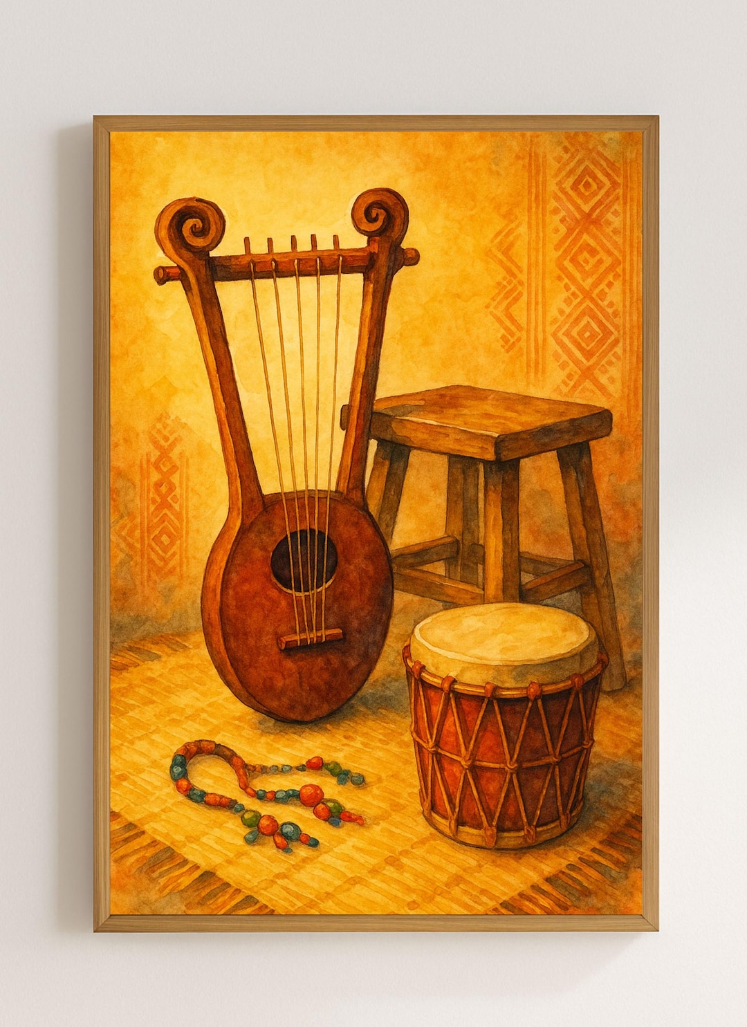 Ethiopian Krar & Eritrean Kebero Instrument Print: African Music Wall ...