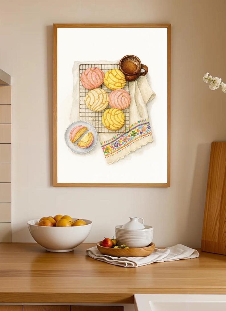 Conchas Watercolor Print: Mexican Bakery Art, Pan Dulce Illustration ...