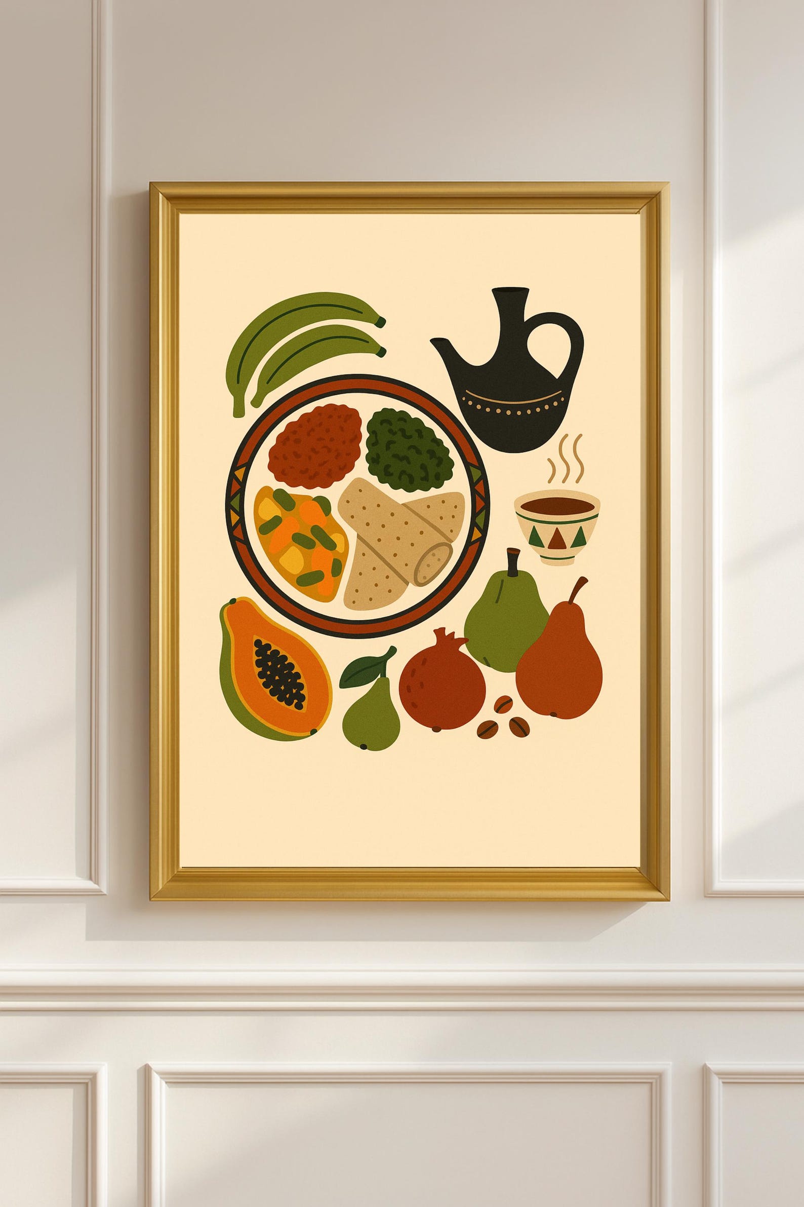 Ethiopian Food Art Print Minimalist African Kitchen Wall Decor Injera ...