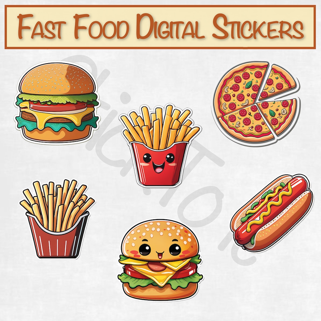 Digital Stickers Fast Food, Hamburger, French Fries, Pizza, Hot-dog ...
