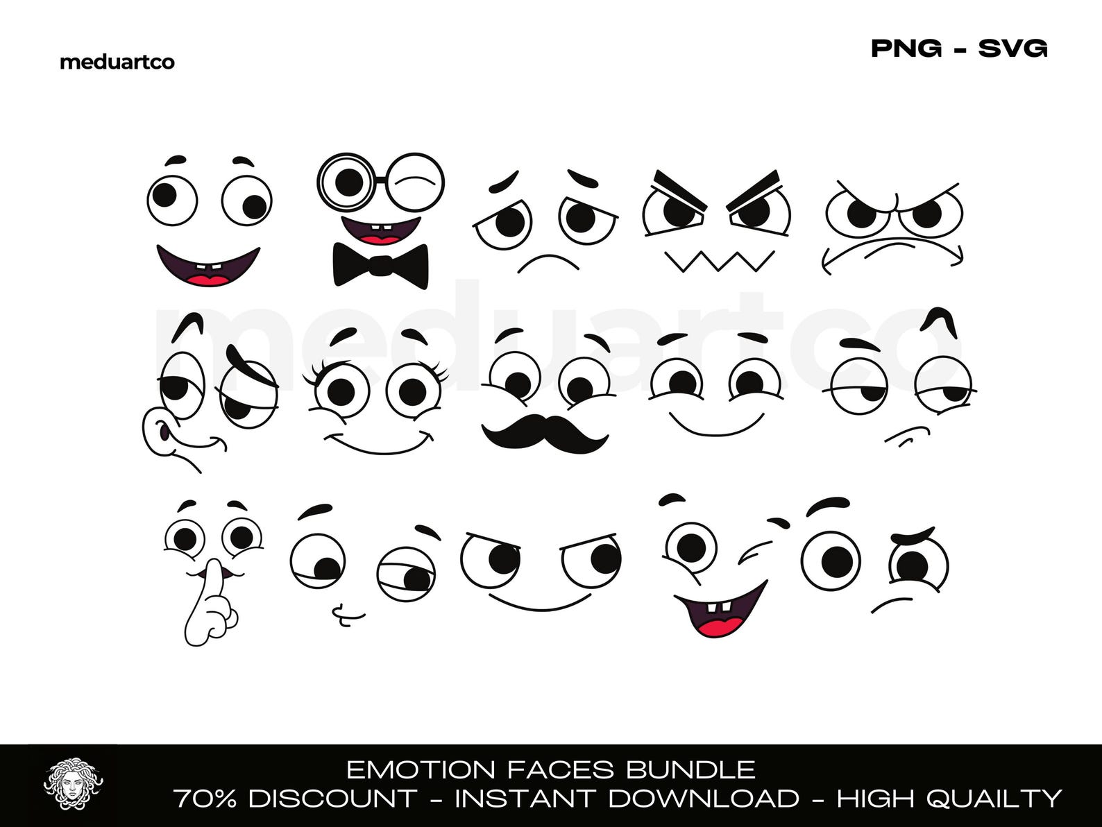 Emotion Faces Clipart: Cartoon Emoji SVG, PNG (digital Download) - Etsy