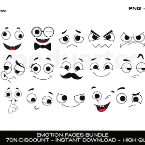 Emotion Faces Clipart: Cartoon Emoji SVG, PNG (digital Download) - Etsy