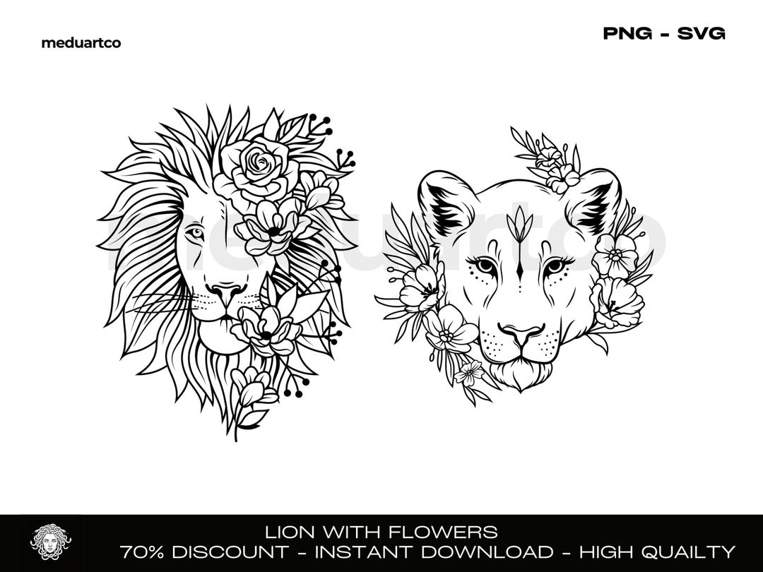 Lion With Flowers Svg, Lion Svg Cut Files, Lion Head Svg-png,floral ...