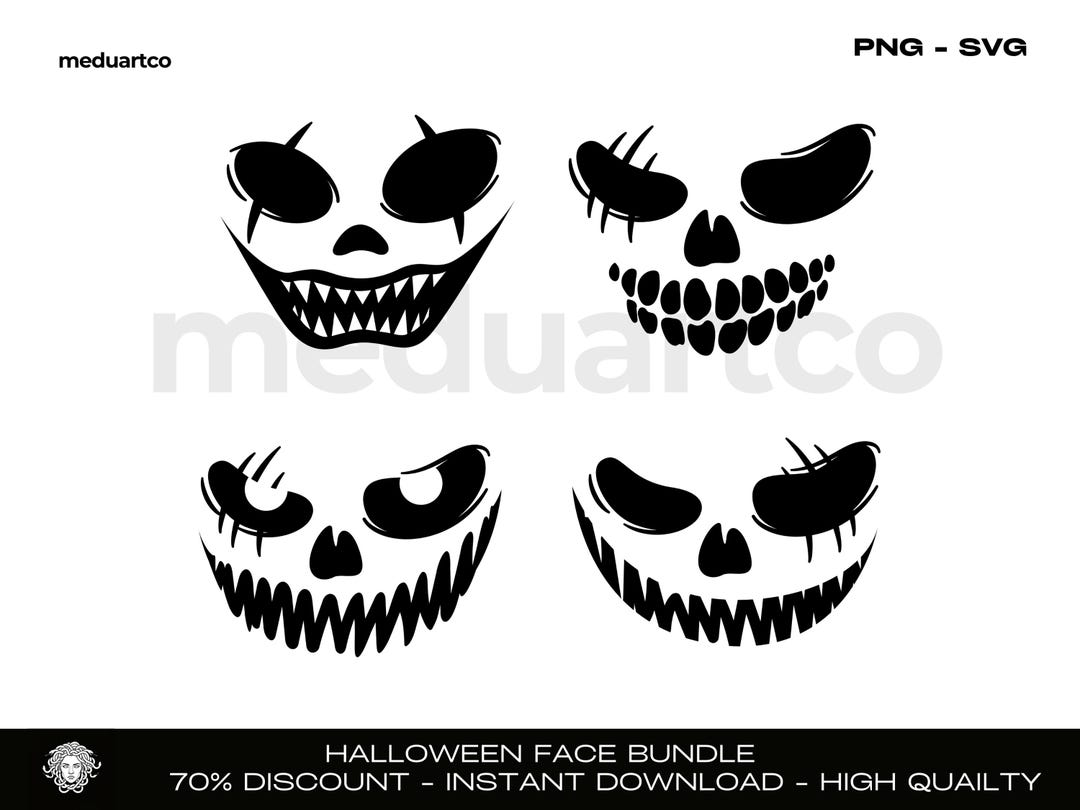 Spooky Halloween Face SVG Bundle: Horror Skull Smile (digital Download ...