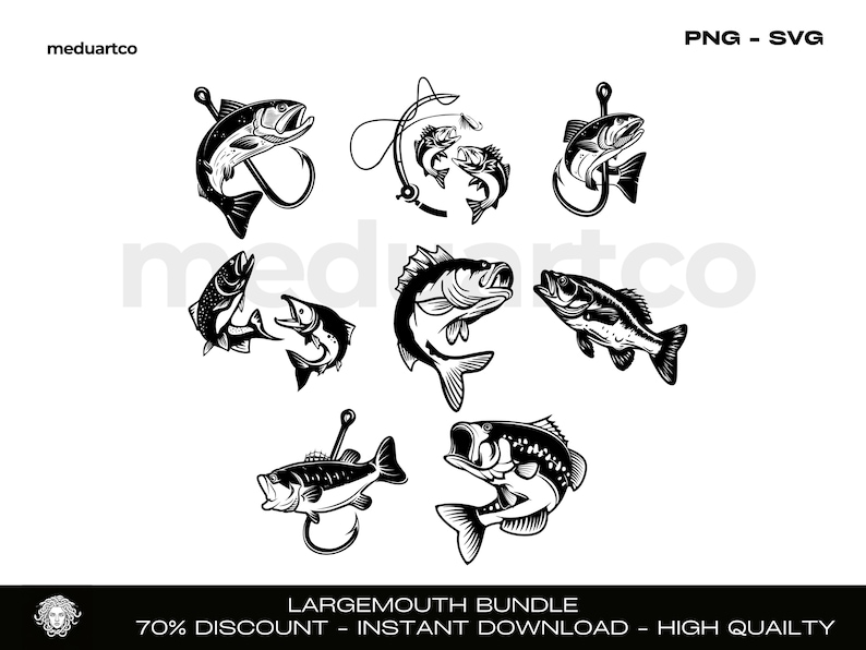Largemouth Bass SVG Bundle: Fishing Hook Clipart (digital Download) - Etsy