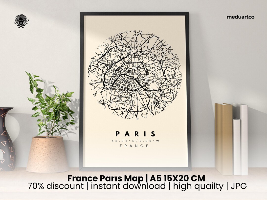 Paris Map, Minimalist Map, Paris Print, Paris Poster, Paris Art, Modern ...