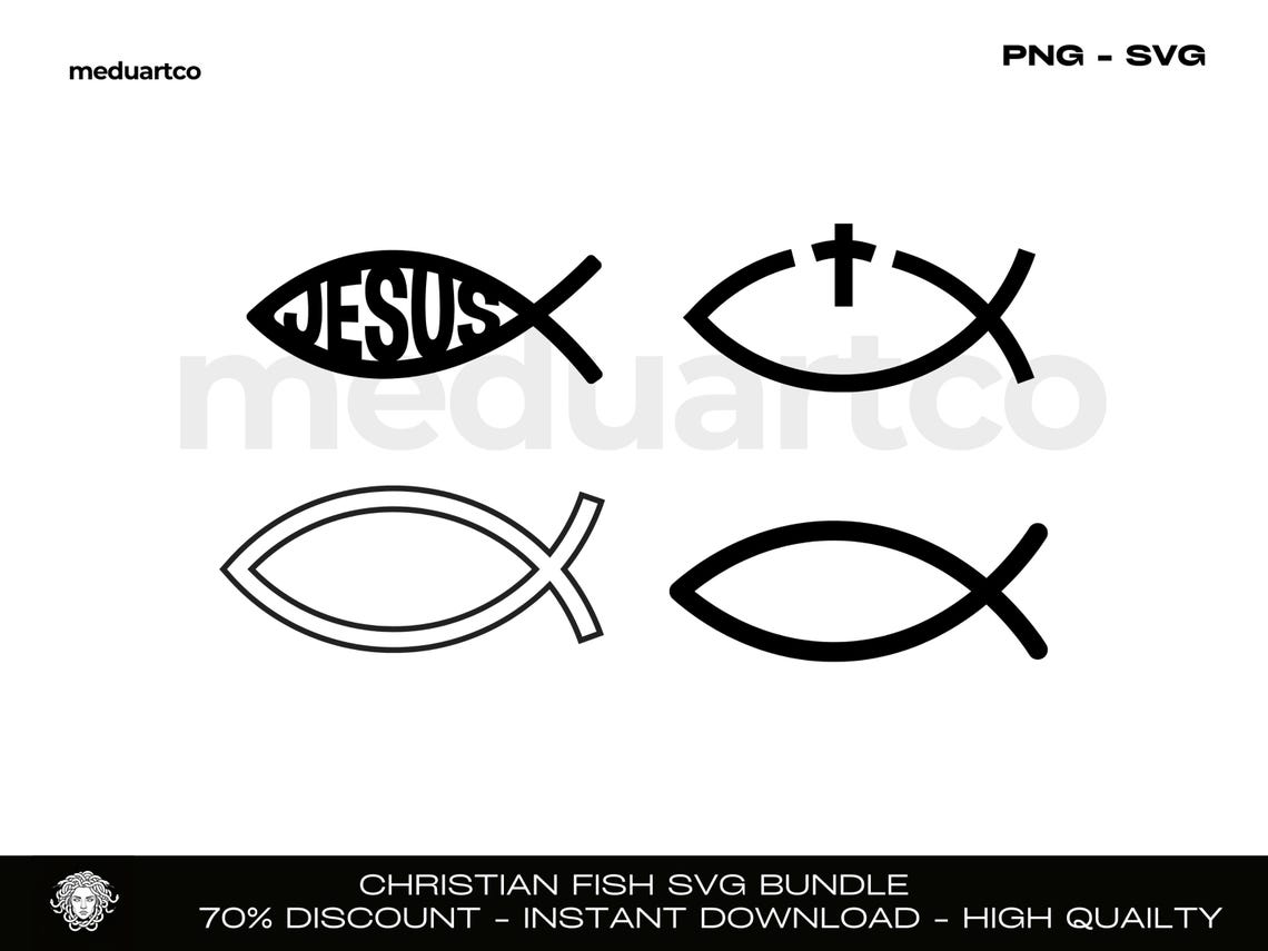 Christian Fish Svg Bundle, Jesus Fish Svg, Ichthys Svg, Religious Fish ...