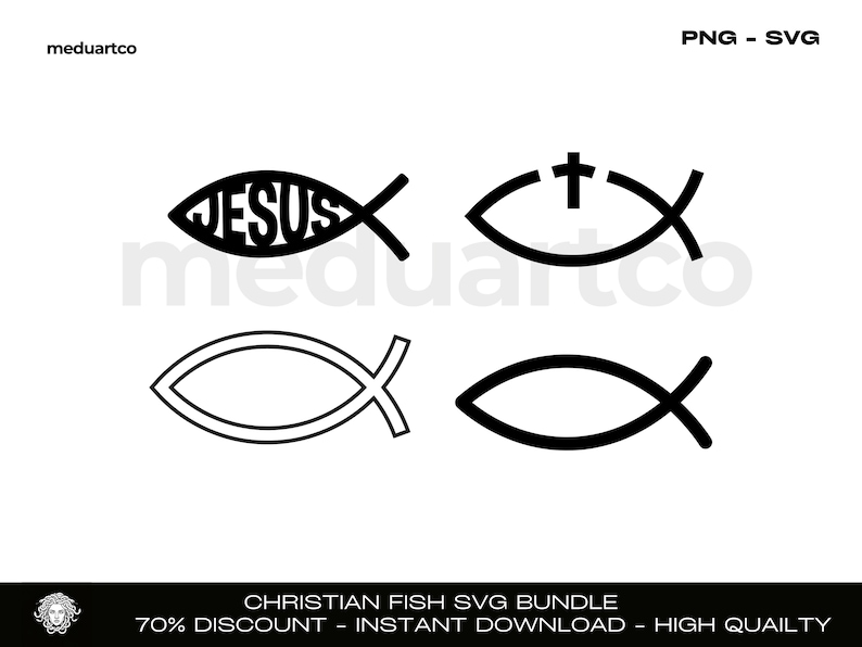 Christian Fish Svg Bundle, Jesus Fish Svg, Ichthys Svg, Religious Fish ...