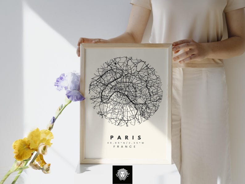 Paris Map, Minimalist Map, Paris Print, Paris Poster, Paris Art, Modern ...