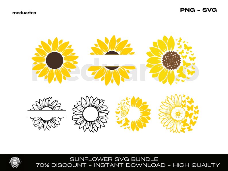 Sunflower SVG Bundle: Monogram Flower Cut Files (digital Download) - Etsy