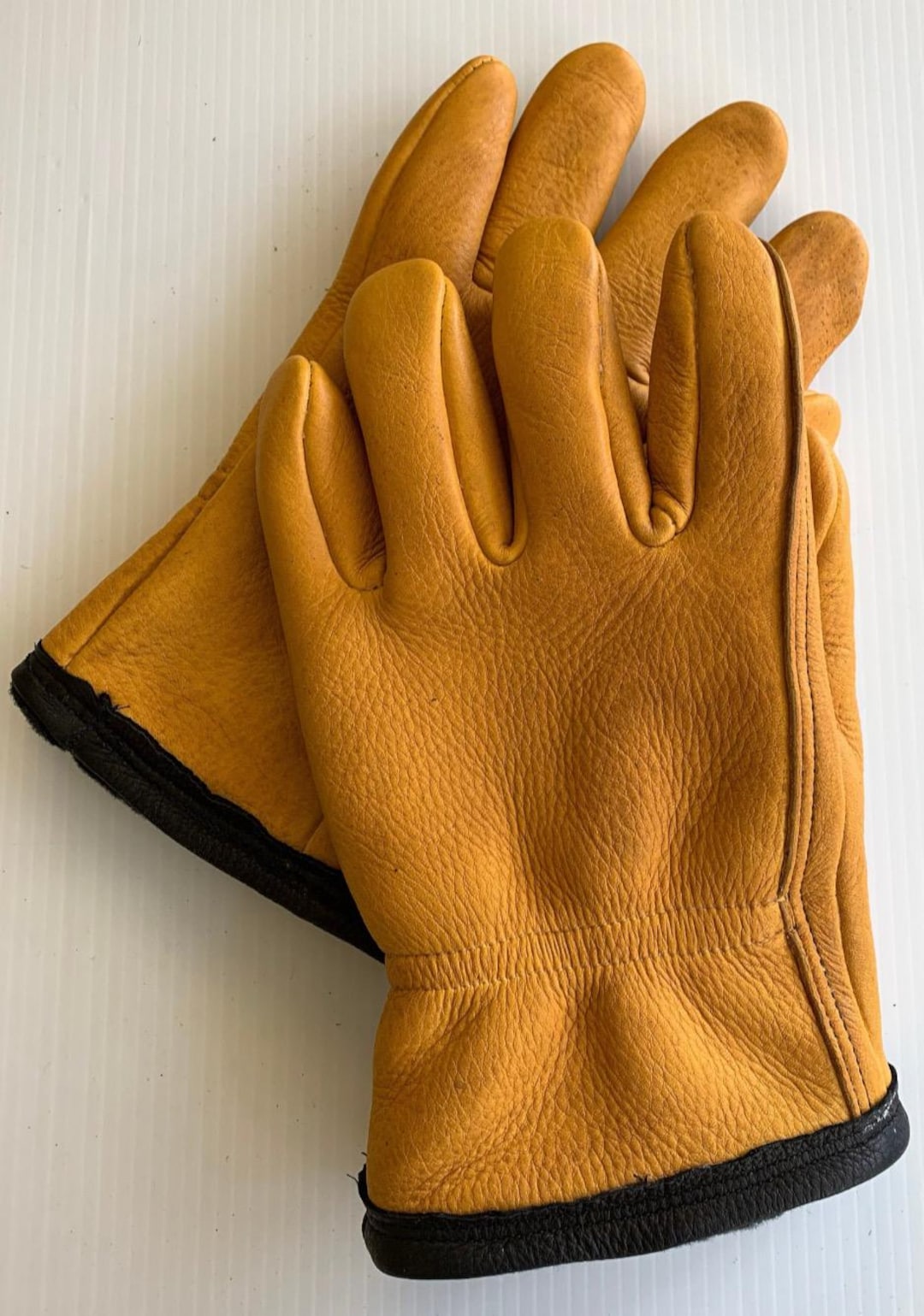 Men’s Heavy Duty Gold Deerskin Leather Work Gloves - UNLINED - Made in ...