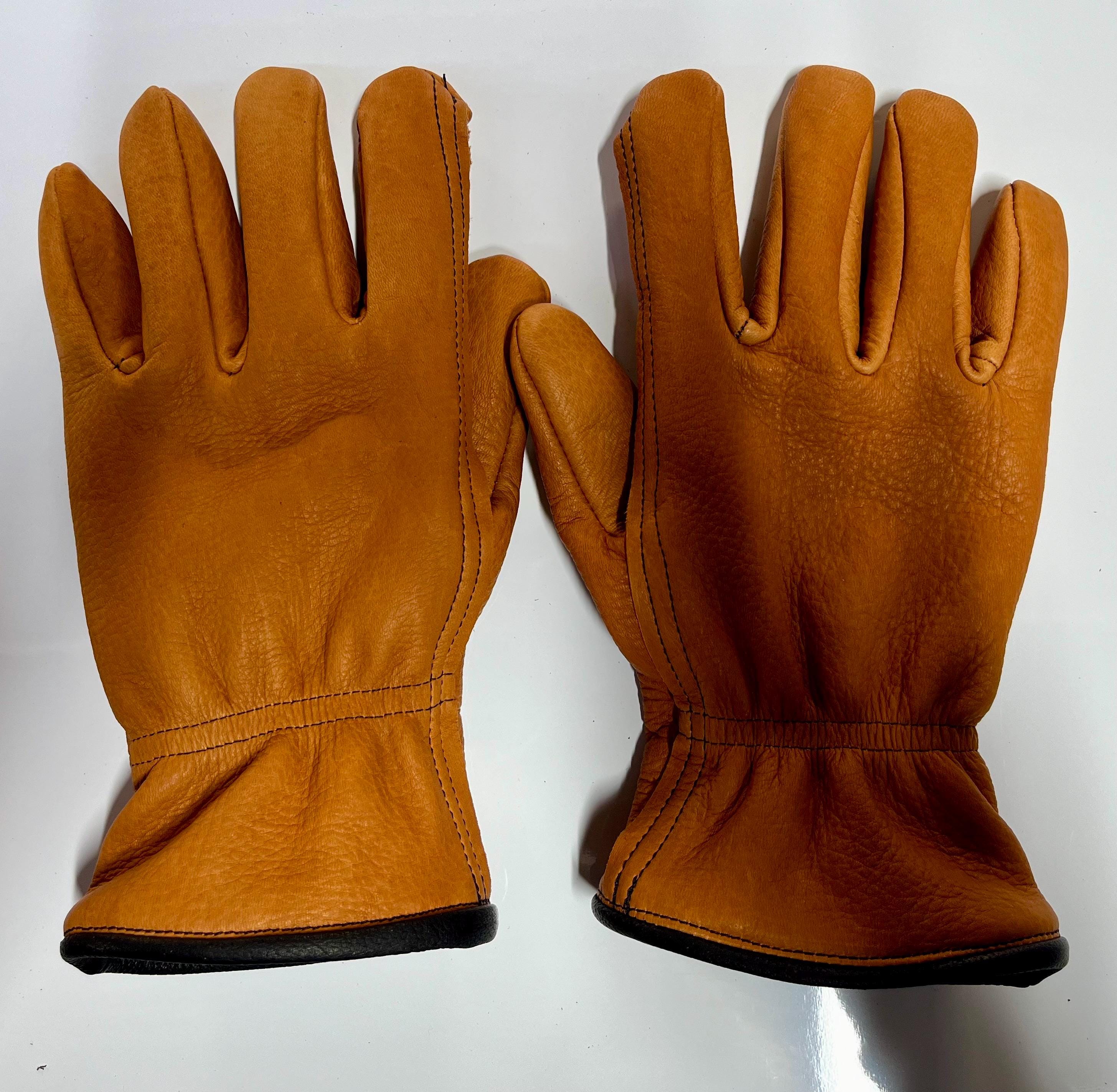 Men’s Saddle Brown Deerskin Leather Lined Work Gloves - Made in the USA ...
