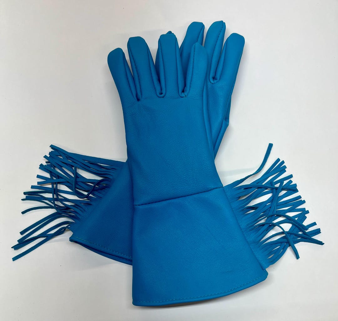 Teal Blue Goatskin Leather Gauntlet Gloves With Fringe - Made in the ...