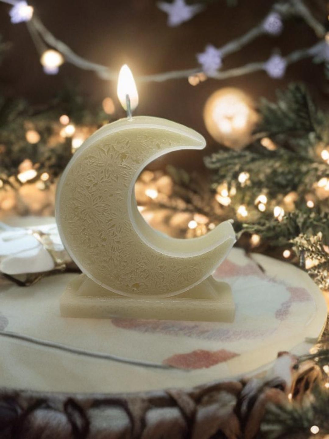 Handmade Beeswax Crescent Moon Candle | Natural Unscented 4x4 Moon ...
