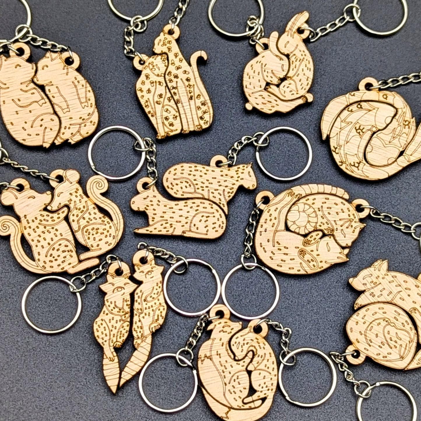 Cuddling Animal Interlocking Keychains, Birch Ply, Solid Maple or ...