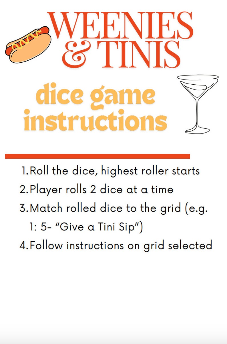 Weenies and Tinis Bachlorette Game - Etsy
