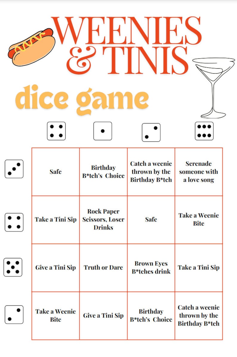 Weenies and Tinis Bachlorette Game - Etsy