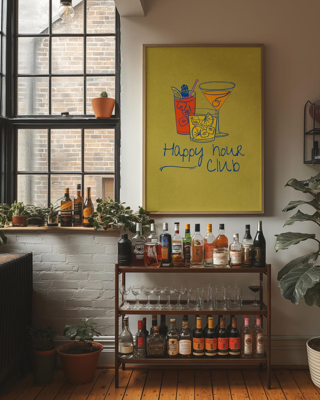 Happy Hour Club Printable Poster, Green Bar Art, Kitchen Decor (digital ...