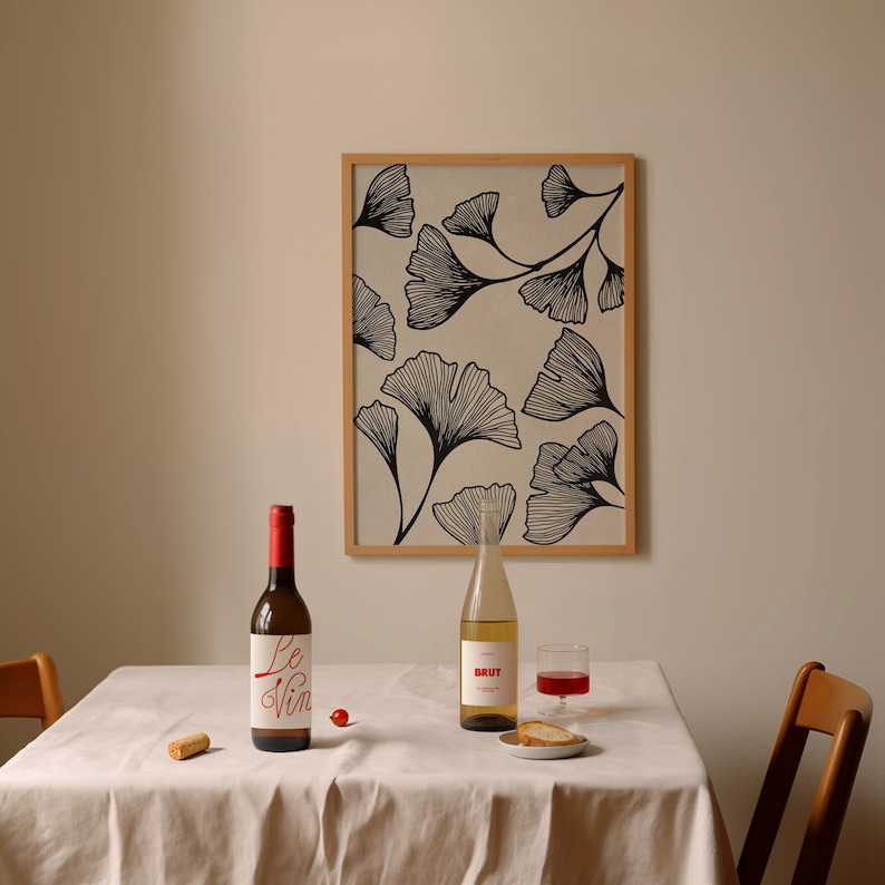 Modern Ginkgo Print, Black & White Printable Wall Art, Botanical Ginkgo ...