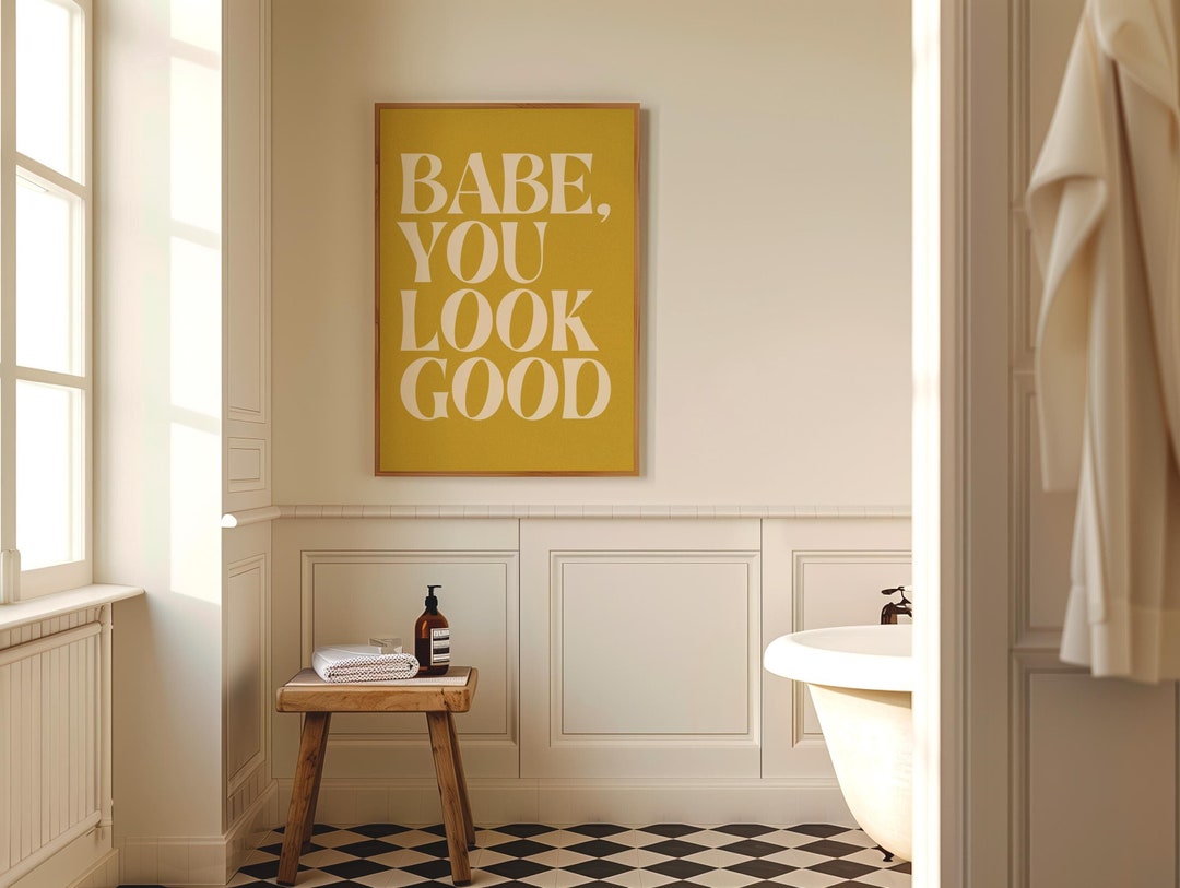 Trendy Mustard Yellow Print, 'you Look Good' Typography (digital ...