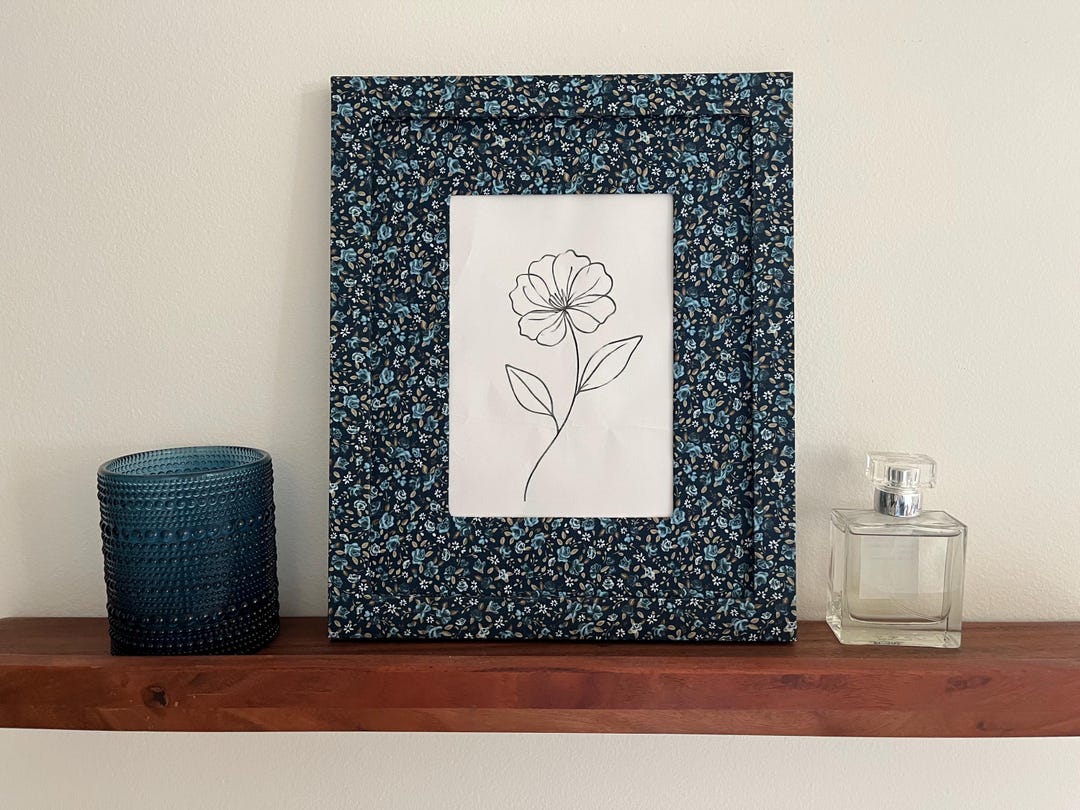 8 X 10 Blue and White Floral Custom Fabric Wrapped Frame and Mat for 5 ...