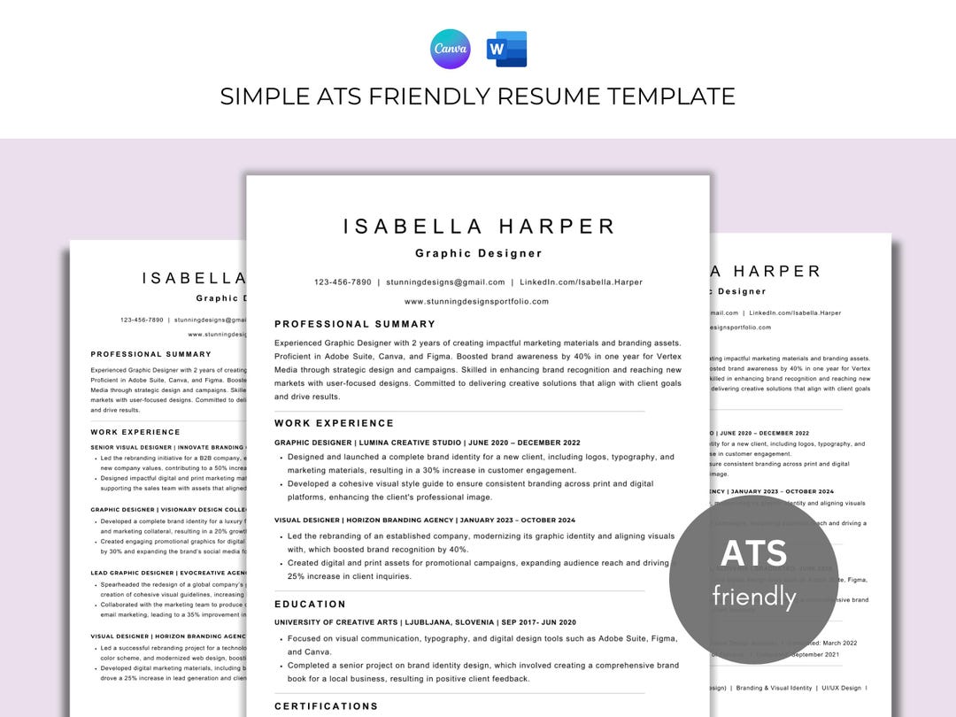 Graphic Designer Resume Template Printable Ats Resume Templates Canva ...
