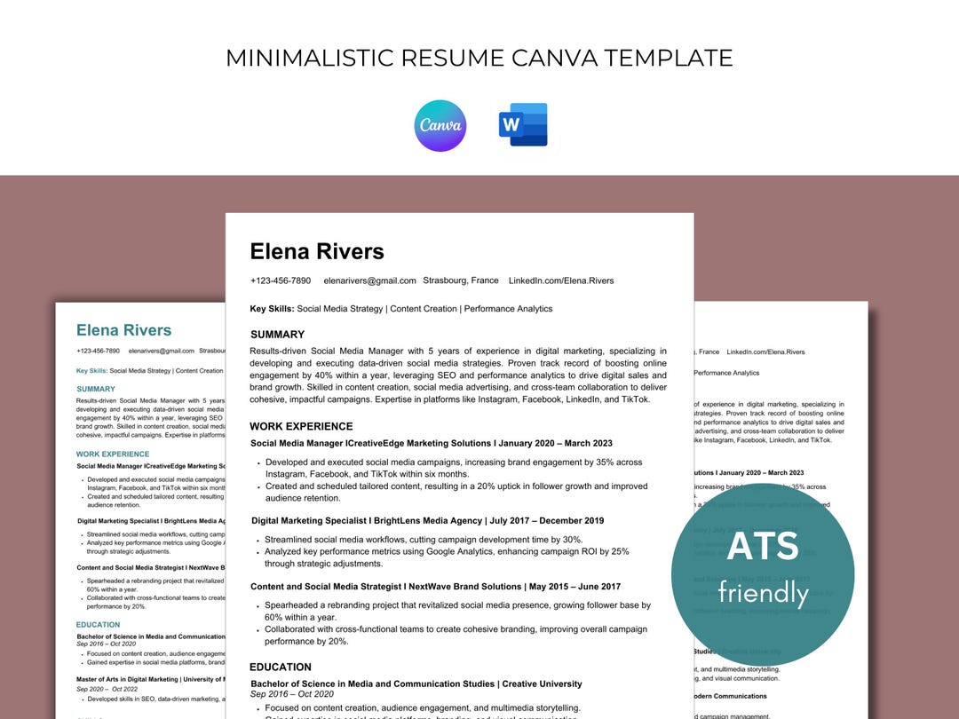 Ats Simple Resume Template Bundle Professional Resume Templates Teal ...