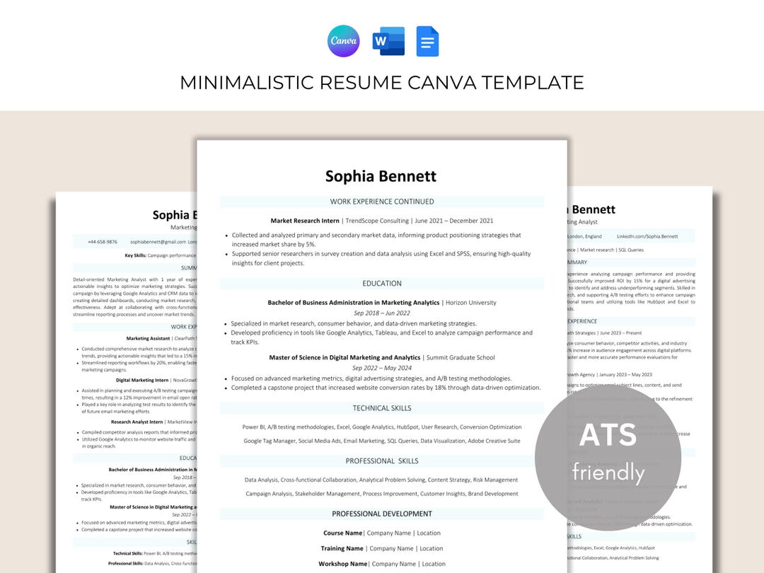 ATS Professional Resume Template Marketing Analyst Resume Templates ...
