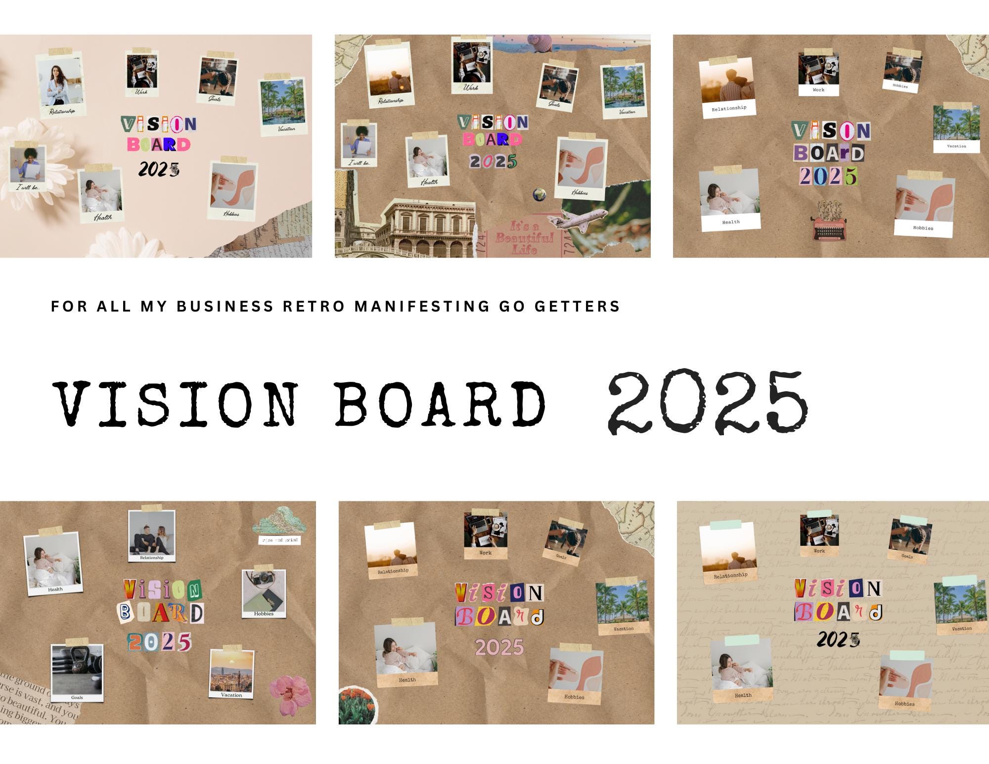 2025 Digital Vision Board Canva Vision Board Kit Collage Vision Board ...