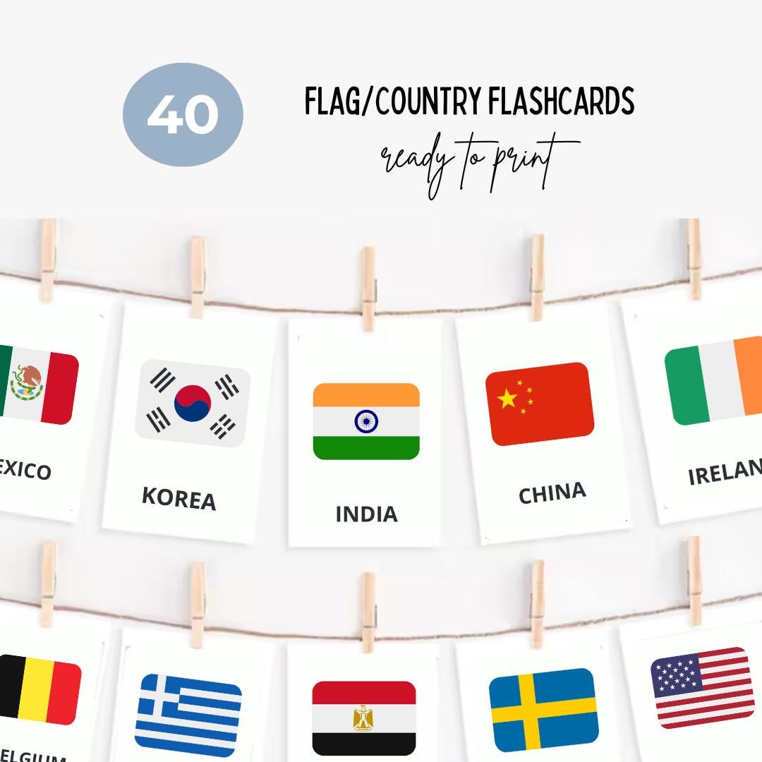 40 Country Flag Flashcards World Flag Flashcards Country Flashcards for ...