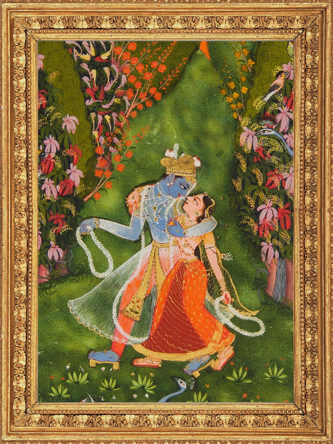 Radha and Krishna's Walk in Flowering Trees - Antique Art Print ...