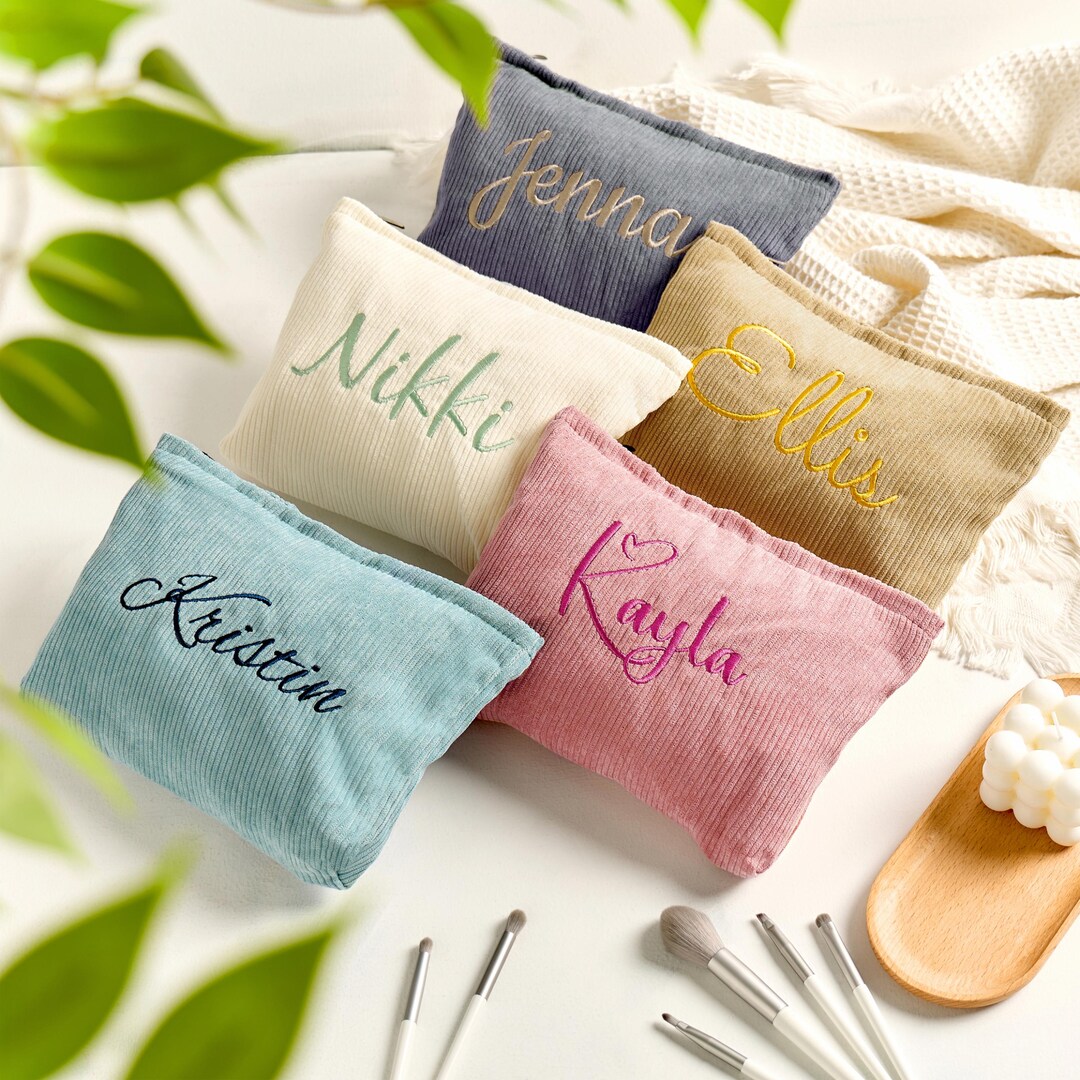 Personalized Embroidered Makeup Bag, Monogramed Makeup Bag, Corduroy ...