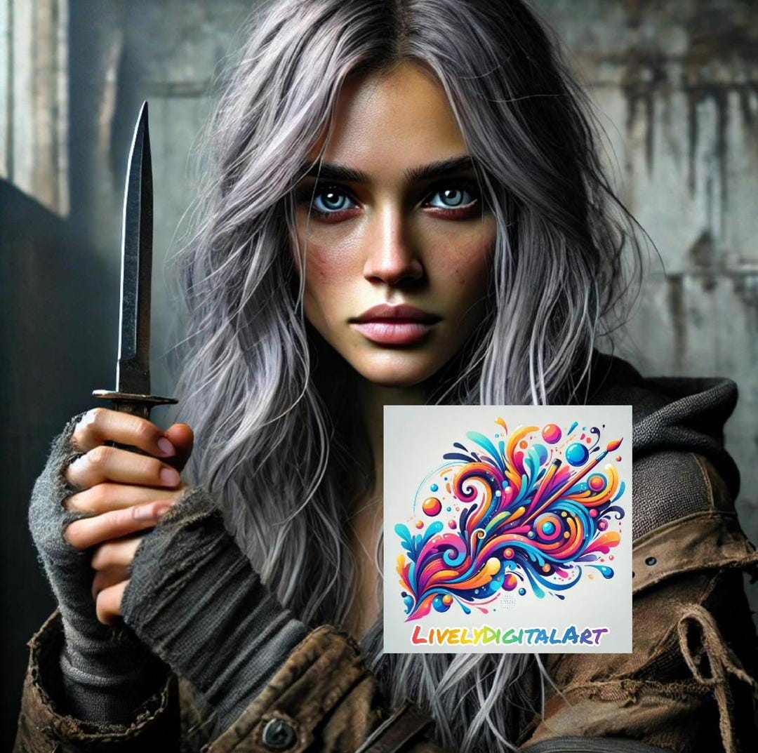 Paedyn Gray Dark Fantasy Art Silver-haired Warrior Woman With Dagger ...