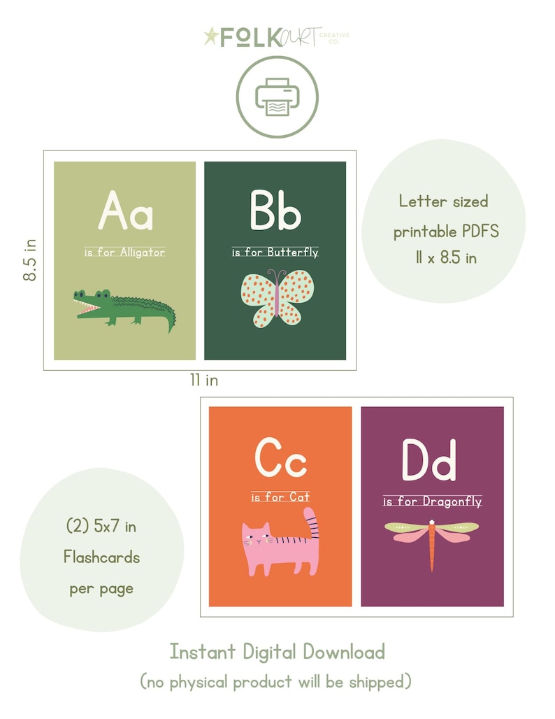 ABC Alphabet Flashcards | Printable Boho Zoo Animal Modern Schoolhouse ...