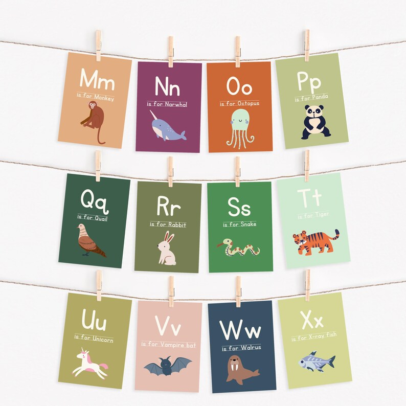 ABC Alphabet Flashcards | Printable Boho Zoo Animal Modern Schoolhouse ...