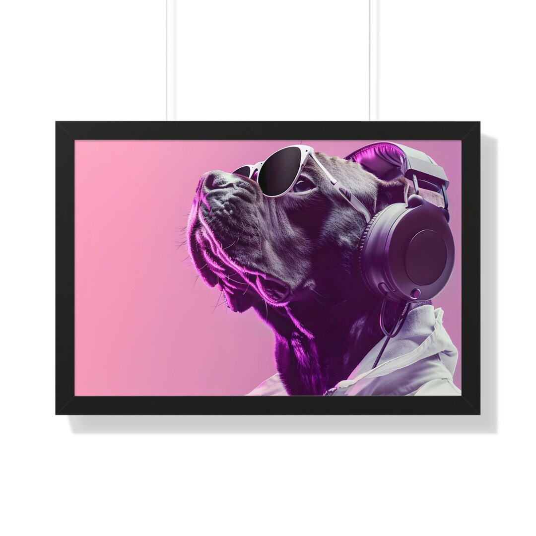 Pink Pit Bull Art: Music Lover Framed Poster - Etsy