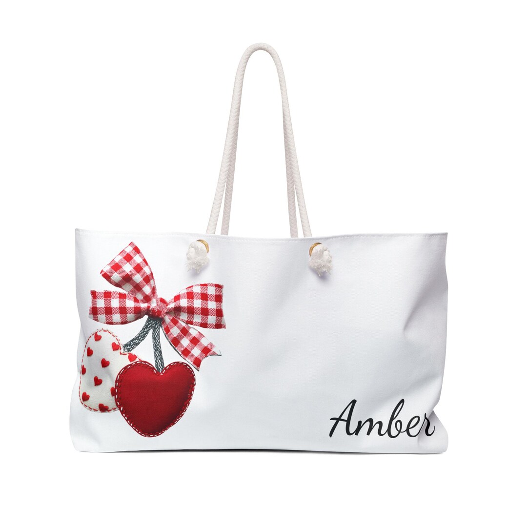 Red Gingham Heart Charm Weekender Bag | Personalized Name Option ...
