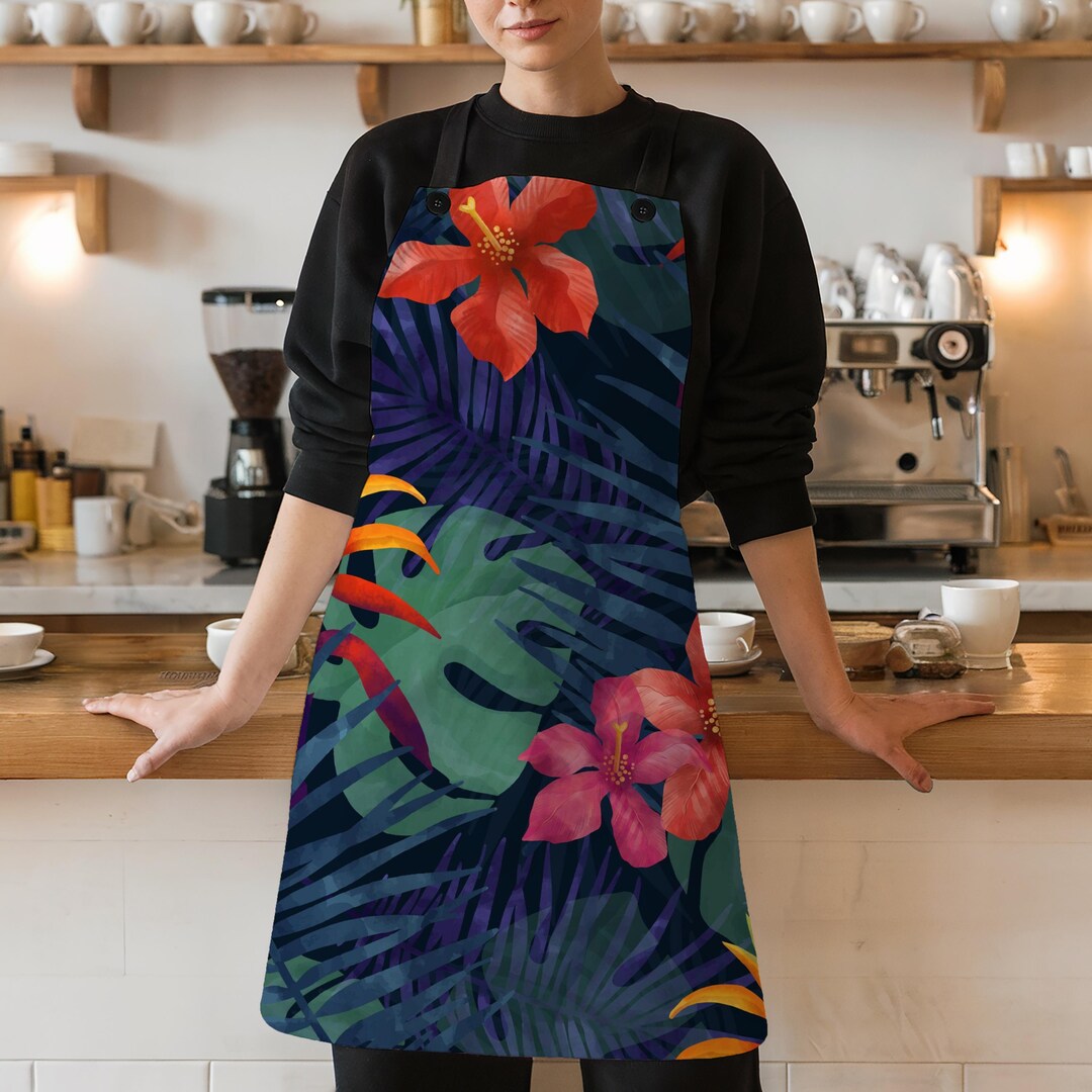 Floral Hawaiian Pattern Apron, Tropical Cooking Gift, Summer BBQ ...