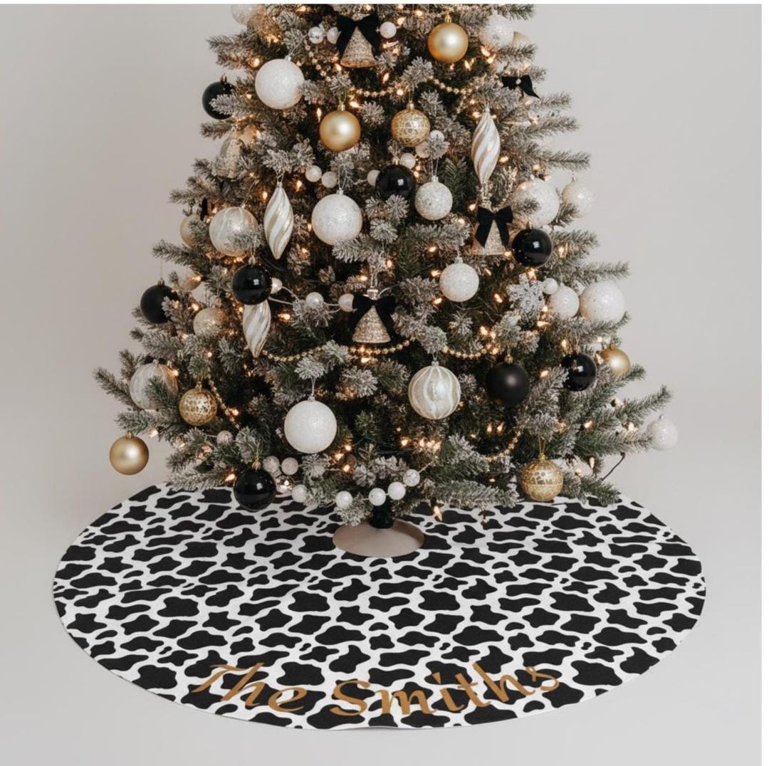 Cow Print Personalized Christmas Tree Skirt, Stylish Holiday Decor ...