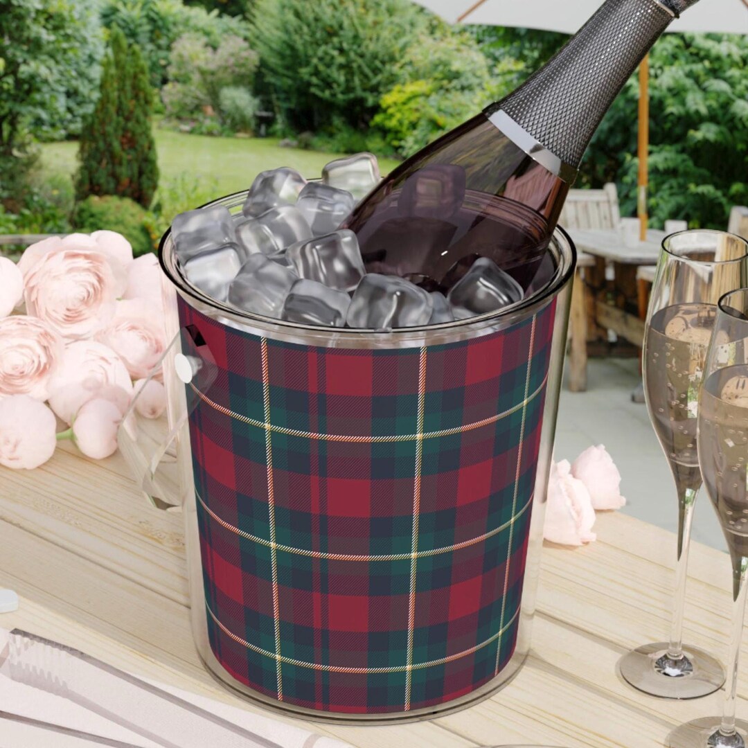 Plaid Ice Bucket With Tongs, Party Cooler, Holiday Drink Chiller ...